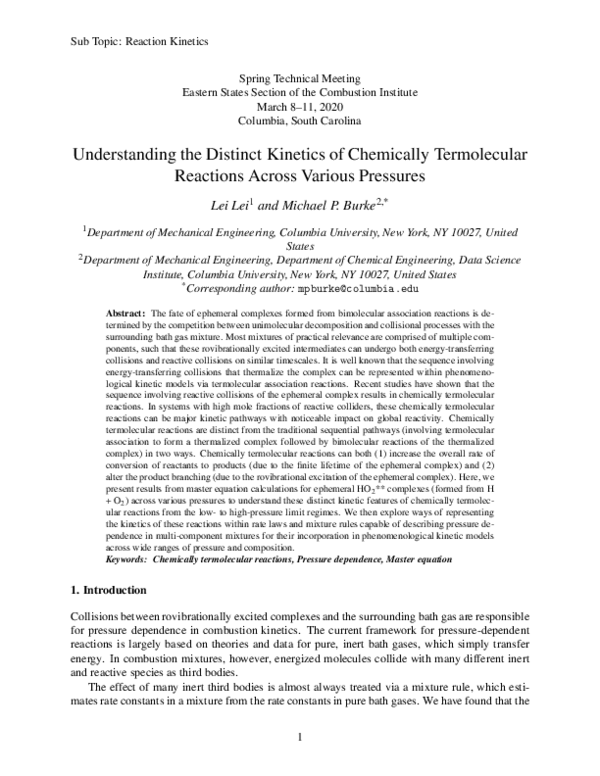 (PDF) Understanding the Distinct Kinetics of Chemically Termolecular ...