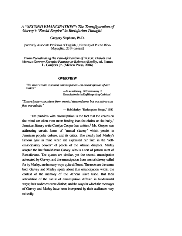 (PDF) A "Second Emancipation": The Transfiguration of Garveys Racial ...
