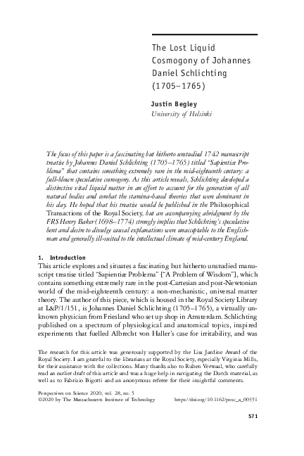 (PDF) The Lost Liquid Cosmogony of Johannes Daniel Schlichting (1705-1765)