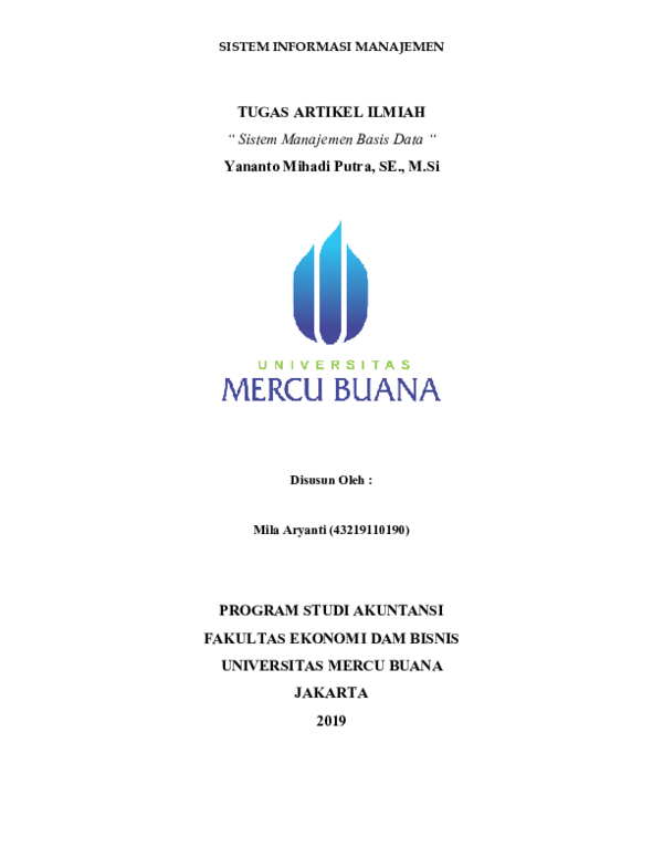 (DOC) Artikel Ilmiah Sistem manajemen Basis data