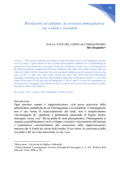 (PDF) Dalla voce del corpo all'immaginario