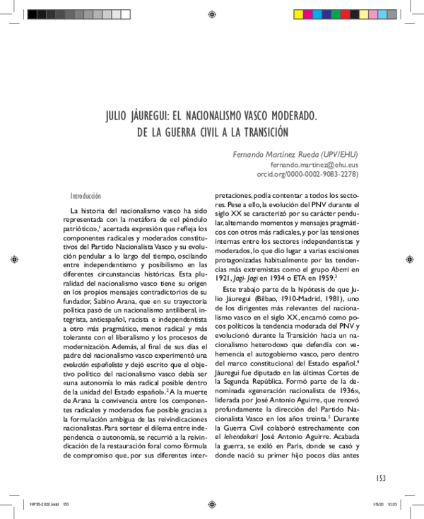 (PDF) JULIO JAUREGUI: EL NACIONALISMO VASCO MODERADO, DE LA GUERRA ...