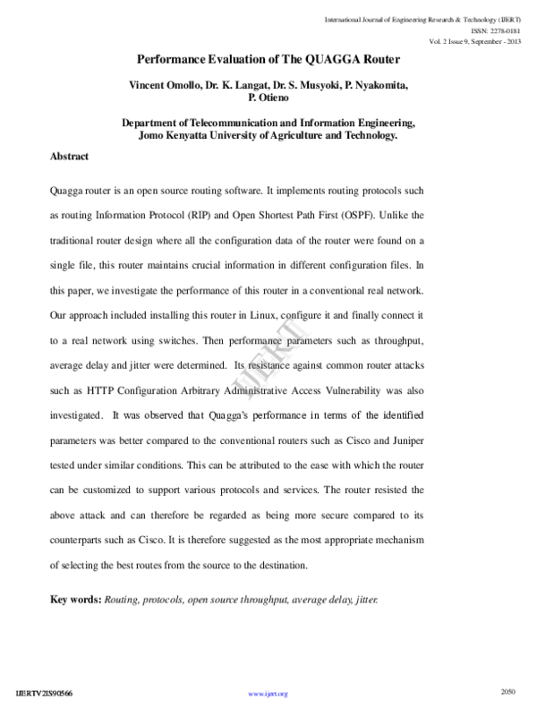 (PDF) Performance Evaluation of The QUAGGA Router