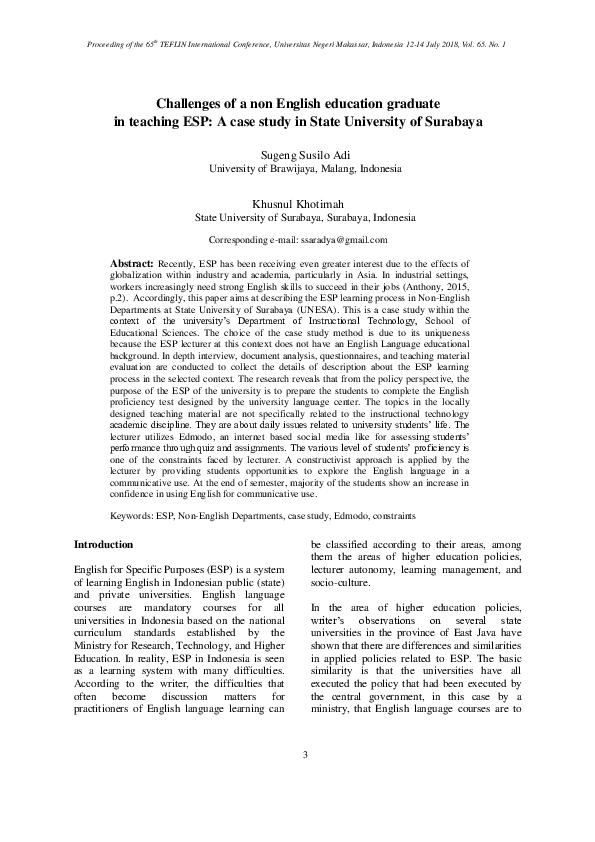 (PDF) Challenges of a non English education graduate in teaching ESP: A case study in State ...