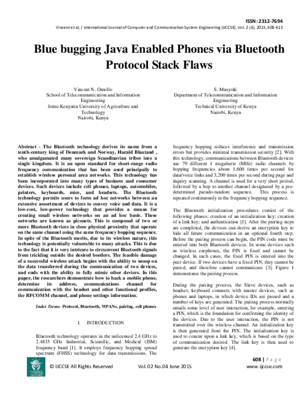 (PDF) Blue bugging Java Enabled Phones via Bluetooth Protocol Stack Flaws