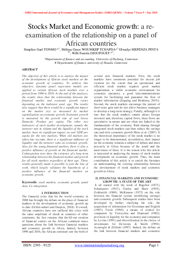 (PDF) Stocks Market and Economic growth: a re- examination of the ...