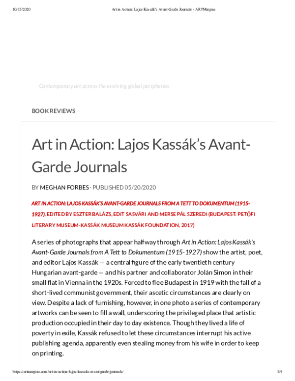 (PDF) Review of Art in Action: Lajos Kassák's Avant- Garde Journals