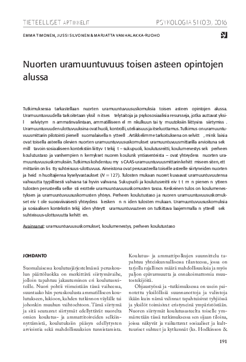 (PDF) Timonen, Emma; Silvonen, Jussi & Vanhalakka-Ruoho, Marjatta (2016 ...