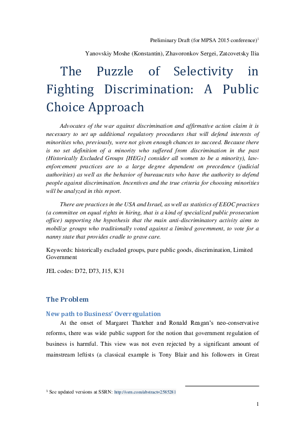 (PDF) The Puzzle of Selectivity in Fighting Discrimination: A Public ...