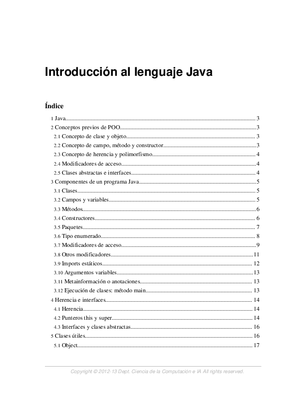 (PDF) Introducción al lenguaje Java Índice