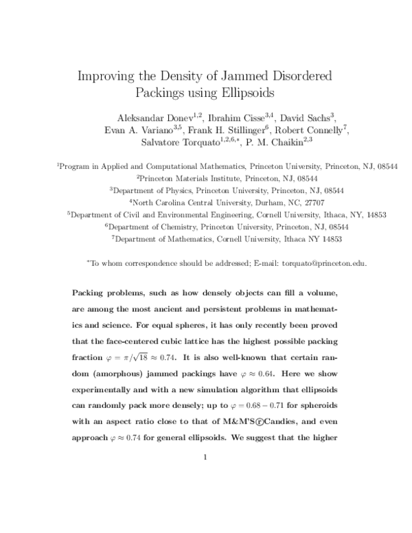 Pdf Improving The Density Of Jammed Disordered Packings Using Ellipsoids