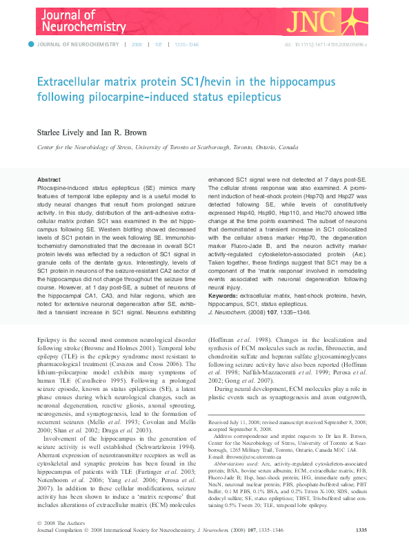 (PDF) Extracellular matrix protein SC1/hevin in the hippocampus ...