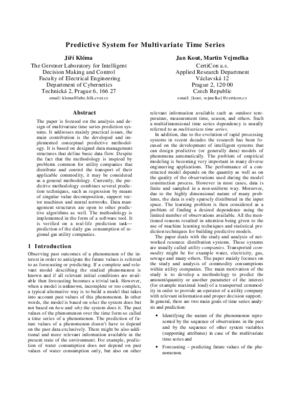 Pdf Predictive System For Multivariate Time Series