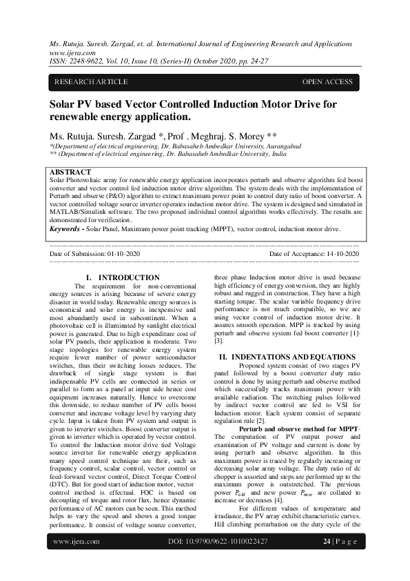 (PDF) Solar PV based Vector Controlled Induction Motor Drive for ...