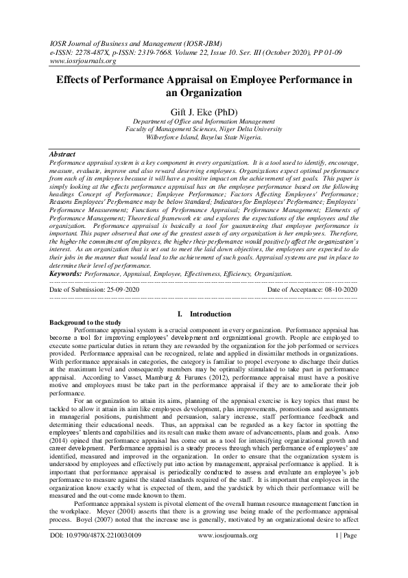 Pdf Effects Of Performance Appraisal On Employee Performance In An Organization