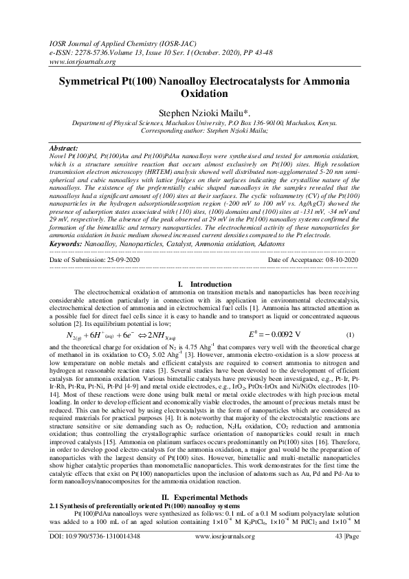 (PDF) Symmetrical Pt(100) Nanoalloy Electrocatalysts for Ammonia Oxidation