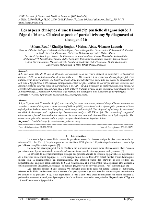 (PDF) Les aspects cliniques d'une trisomie9p partielle diagnostiquée à ...