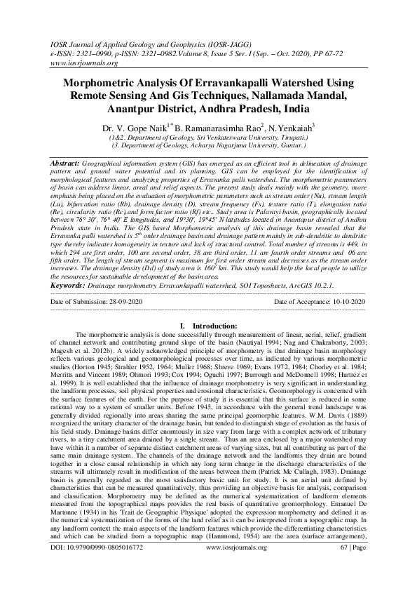 Pdf Morphometric Analysis Of Erravankapalli Watershed Using Remote Sensing And Gis Techniques