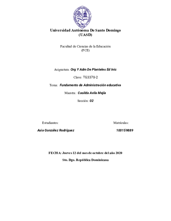 (DOC) Universidad Autónoma De Santo Domingo (UASD