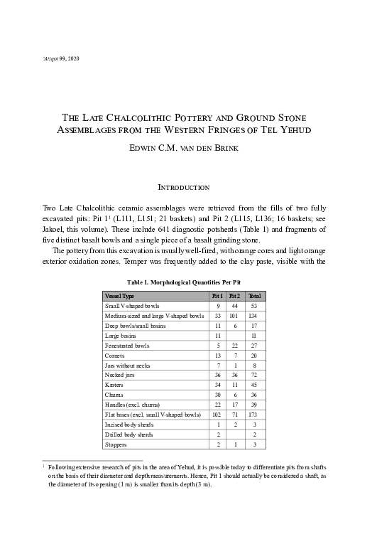 (PDF) The Late Chalcolithic Pottery and Ground Stone Assemblages from the Western Fringes of Tel ...
