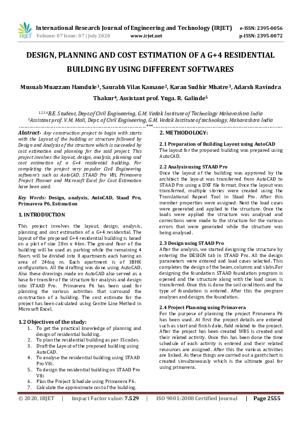 (PDF) IRJET- DESIGN, PLANNING AND COST ESTIMATION OF A G+4 RESIDENTIAL ... (PDF) IRJET- DESIGN, PLANNING AND COST ESTIMATION OF A G+4 RESIDENTIAL ...