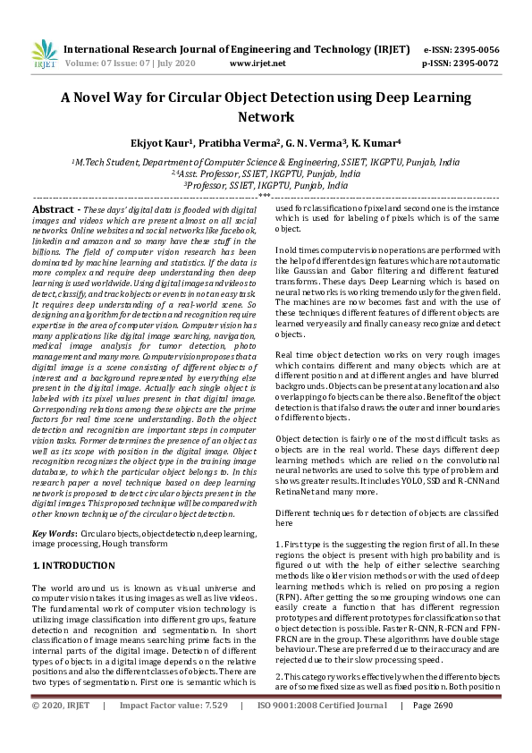 Pdf Irjet A Novel Way For Circular Object Detection Using Deep