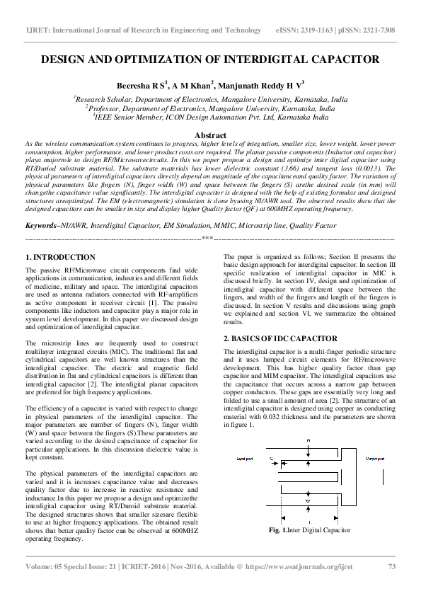 (PDF) DESIGN AND OPTIMIZATION OF INTERDIGITAL CAPACITOR