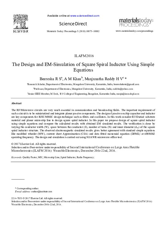(PDF) ScienceDirect The Design and EM-Simulation of Square Spiral ...