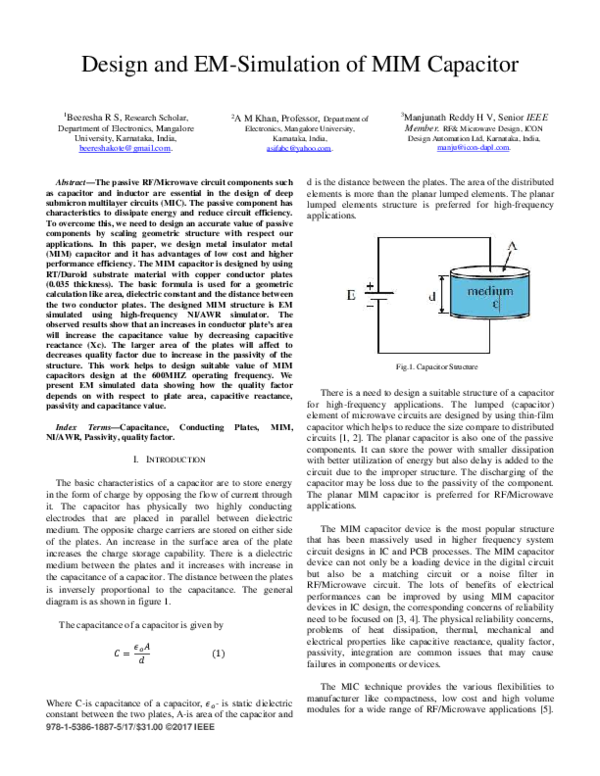(PDF) Design and EM-Simulation of MIM Capacitor