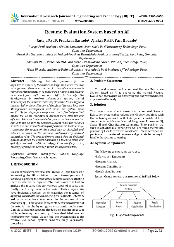 (PDF) IRJET- Resume Evaluation System based on AI