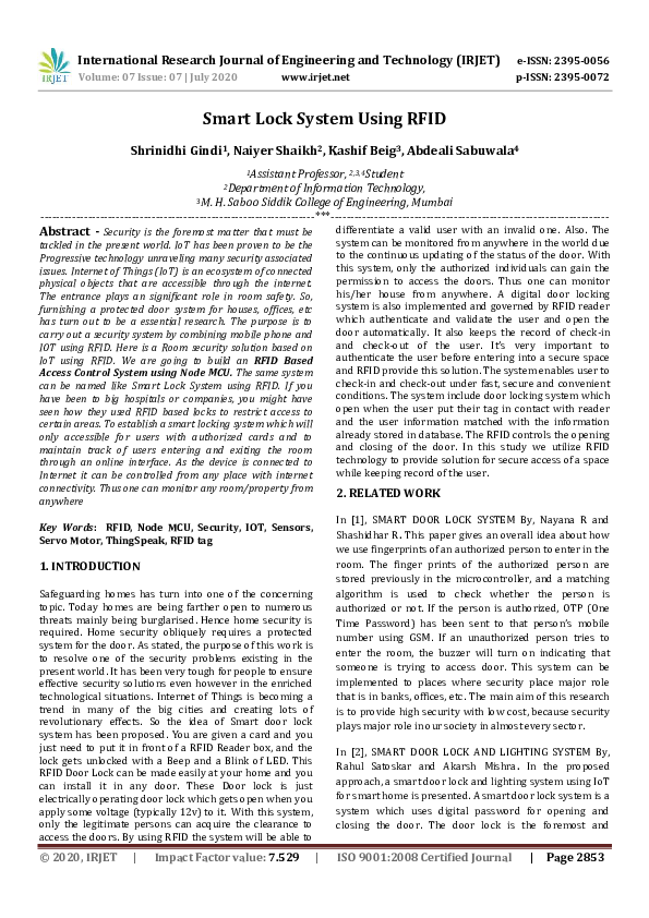 (PDF) IRJET- Smart Lock System Using RFID