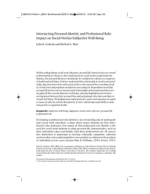 (PDF) Intersecting Personal Identity and Professional Role: Impact on ...