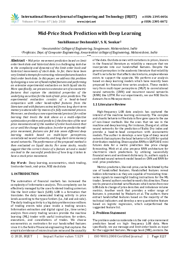 (PDF) IRJET- Mid-Price Stock Prediction with Deep Learning
