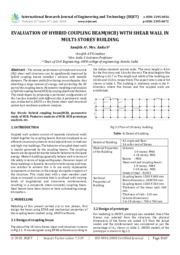 (PDF) IRJET- EVALUATION OF HYBRID COUPLING BEAM(HCB) WITH SHEAR WALL IN ...