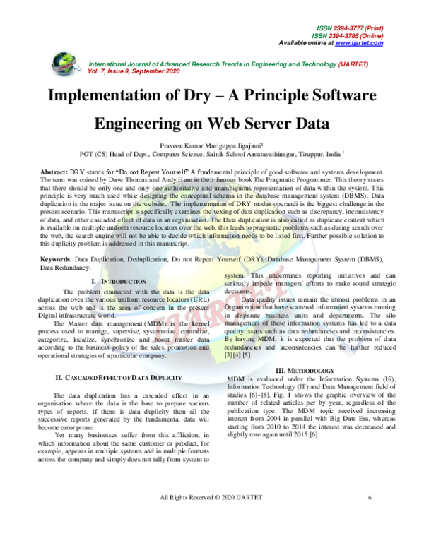 (PDF) Implementation of Dry – A Principle Software