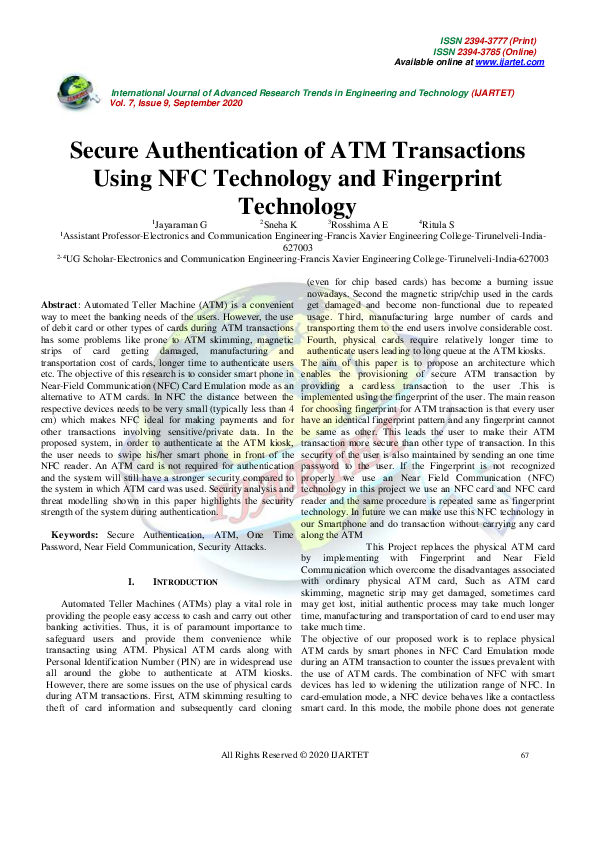 (PDF) Secure Authentication of ATM Transactions