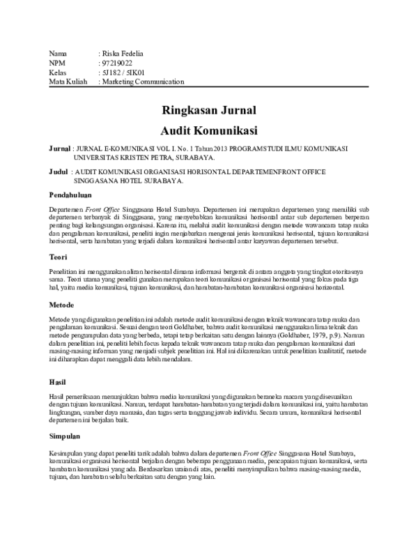 (DOC) Ringkasan Jurnal Audit Komunikasi