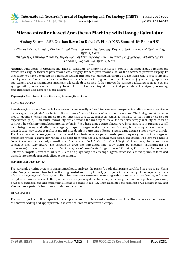 (PDF) IRJET- Microcontroller based Anesthesia Machine with Dosage ...