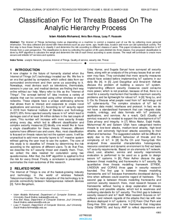 (PDF) IoT Threat Classification Using Analytic Hierarchy Process