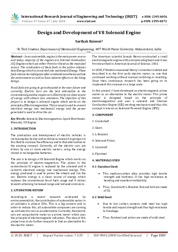 (PDF) IRJET- Design and Development of V8 Solenoid Engine