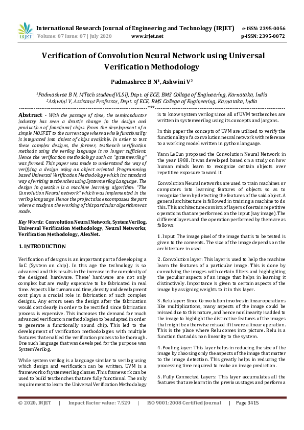 (PDF) Verification of Convolution Neural Network using Universal ...
