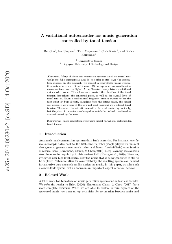 Pdf A Variational Autoencoder For Music Generation Controlled By Tonal Tension 0188