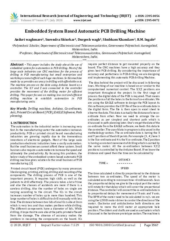 (PDF) IRJET- Embedded System Based Automatic PCB Drilling Machine