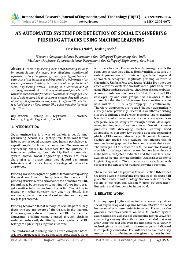 (PDF) IRJET-An Automated System for Detection of Social Engineering Phishing Attacks using ...