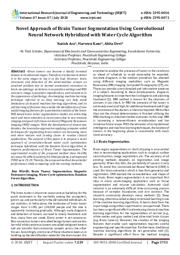 Pdf Irjet Novel Approach Of Brain Tumor Segmentation Using
