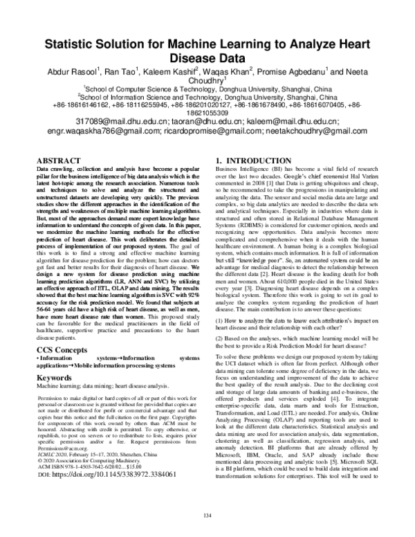 (PDF) Statistic Solution for Machine Learning to Analyze Heart Disease Data