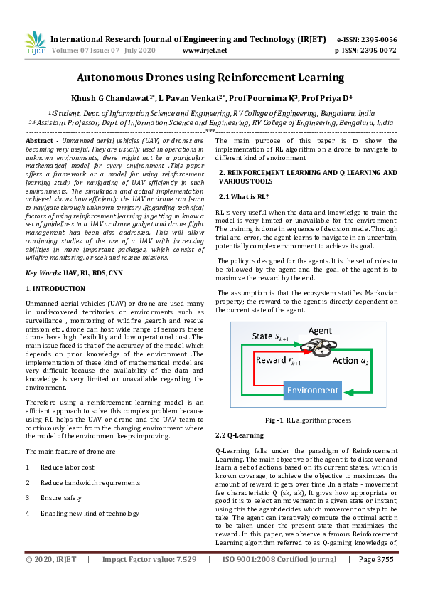 (PDF) IRJET- Autonomous Drones using Reinforcement Learning
