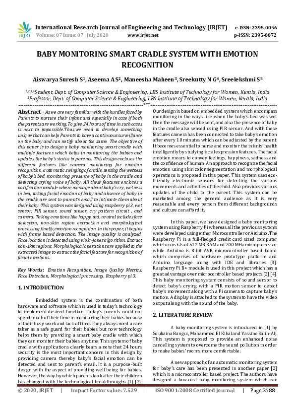 (PDF) IRJET- BABY MONITORING SMART CRADLE SYSTEM WITH EMOTION RECOGNITION