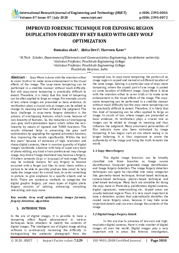 Pdf Irjet Improved Forensic Technique For Exposing Region Duplication Forgery By Key Based