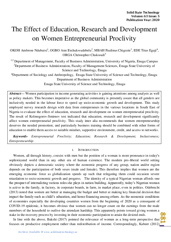 (PDF) The Effect of Education, Research and Development on Women ...